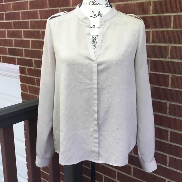 Calvin Klein | Tops | Calvin Klein Tan Blouse With Gems | Poshmark